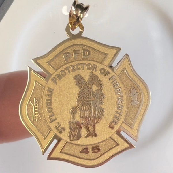 Solid 14K Gold Customized Saint Florian Badge Religious Medal, Solid ...