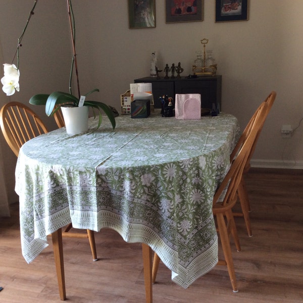Marigold Round Print Tablecloth, Indian Block Print Round Table Cover, Indigo Blue Round Table ...