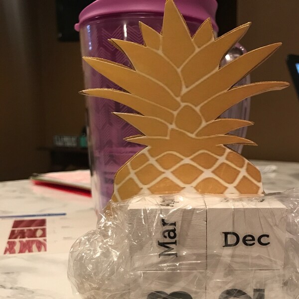 Pineapple Calendar Perpetual Wood Block Gold Pineapple Themed Calendar ...