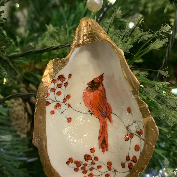 Cardinal & Red Berries Christmas Memorial Ornament. Cardinal Shell ...