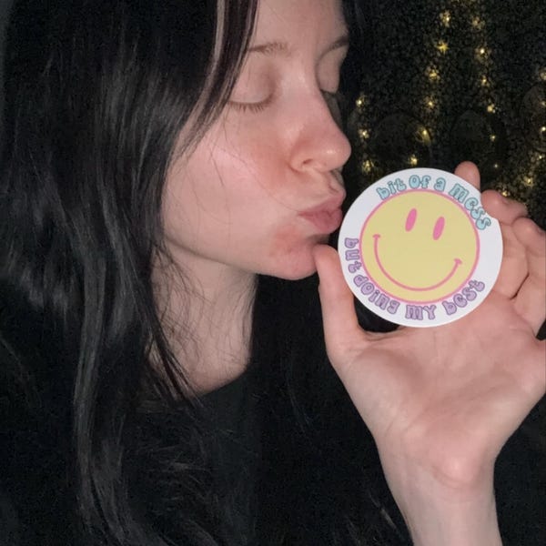 Crying but Trying Glitter Sticker, Waterproof & Digitally Illustrated ...