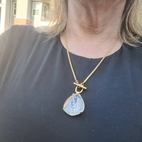 PISCES Rare Vintage German Intaglio Glass Zodiac Carved Glass Pendant ...