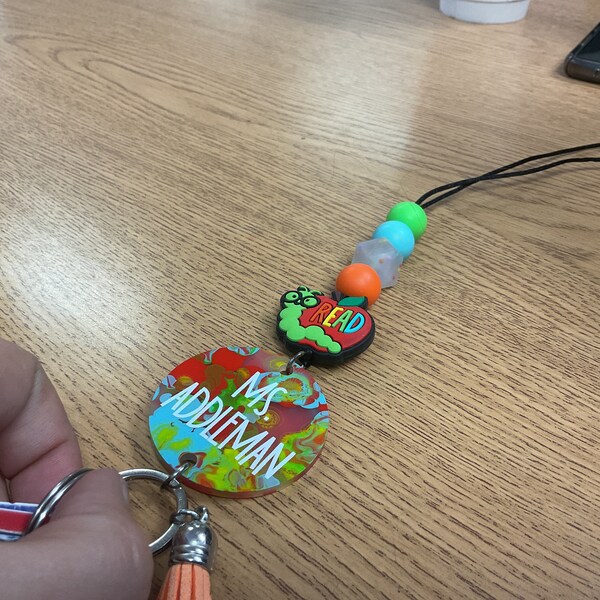 Teacher Glitter Lanyard - Personalized Lanyard for ID Badge - Beaded ...