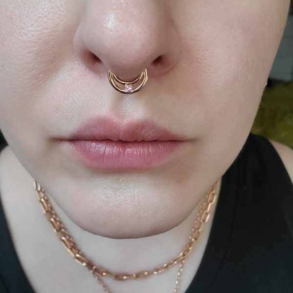 Cartilage Earring Double Septum Clicker 14k Gold Emerald Nose Hoop ...