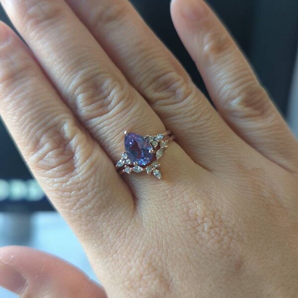 Pear Shaped Blue Sapphire Band Ring Engagement Wedding Ring Sapphire ...