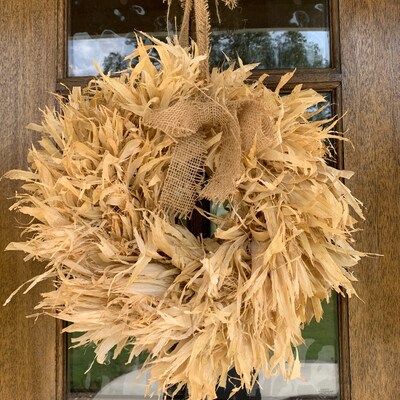 Corn Shuck Wreath Fall Corn Shuck Wreath Farmhouse Wreath Fall Wreath ...
