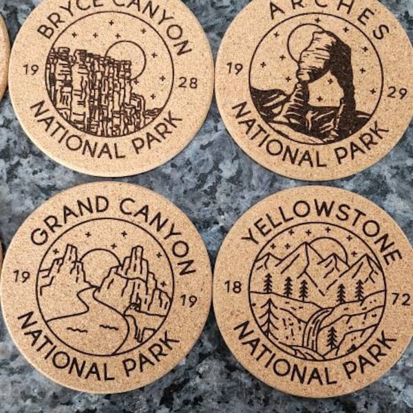Engraved National Parks Cork Coaster Set - Pick Any 4, Personalized - Etsy