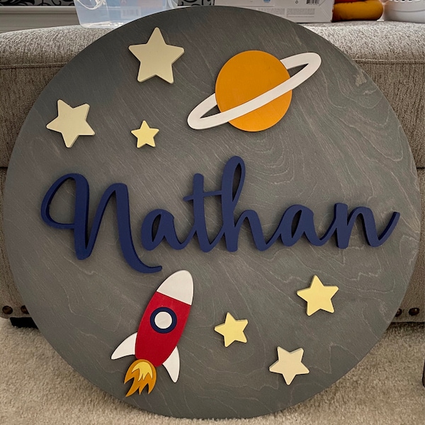Space Name Sign, Space Wall Art, Nursery Name Sign, Outer Space Decor ...
