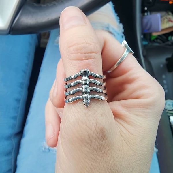 Rib Ring// Sterling Silver// Handmade Solid S925//unique Punk Gothic ...