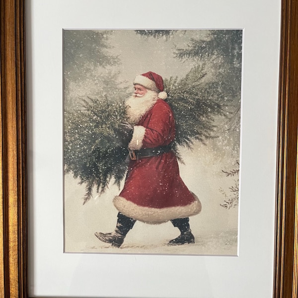 Santa Claus Christmas Tree Print Nostalgic | Cozy Cottage Christmas ...