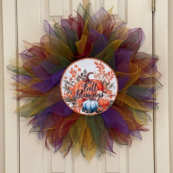 Wreath Sign, Happy Fall Y’all Fall Round Metal Wreath Sign, White ...