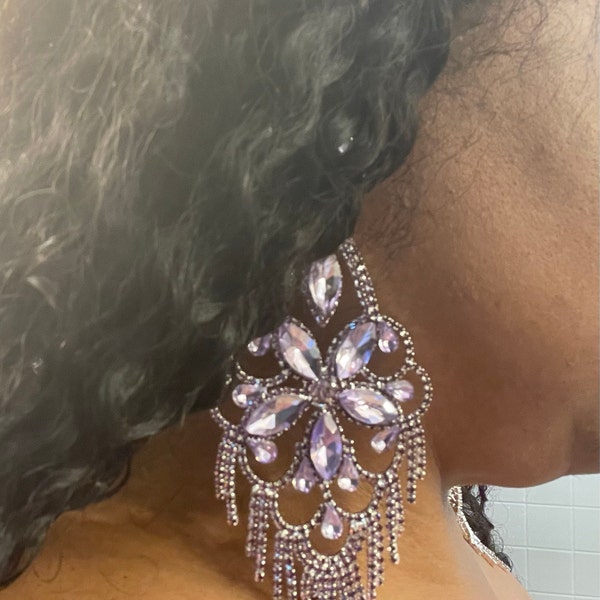 Lavander Rhinestone Earrings, Oversized Light Purple Earrings, Extra ...