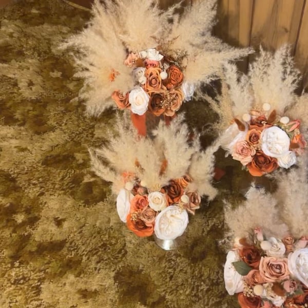 Burnt Orange Natural Preserved Flowers Boho Pampas Bunny Tails Wedding ...