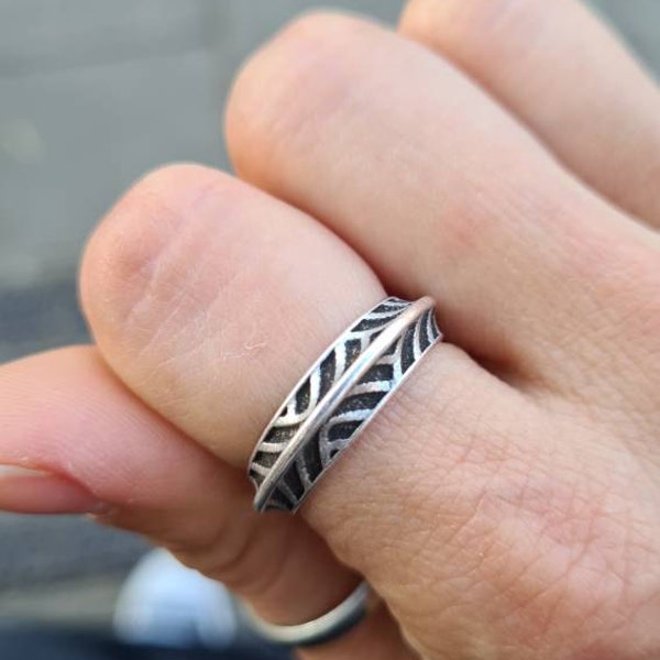 Antique Silver Long FIVE PARALLEL LINES Ring, Boho Minimalist Modernist ...