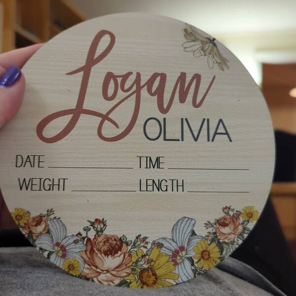 Floral Birth Stat Sign, Birth Announcement Plaque, Baby Name ...