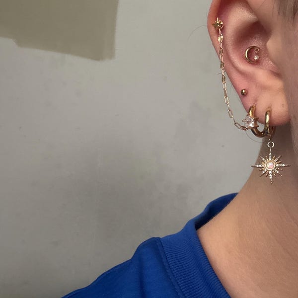 Star Conch Ear Piercing, Conch Piercing, Conch Hoop Earring, Gold ...