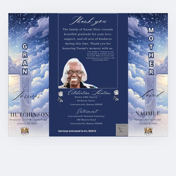 Heavenly Funeral Program Canva Template Editable Blue Memorial Service ...
