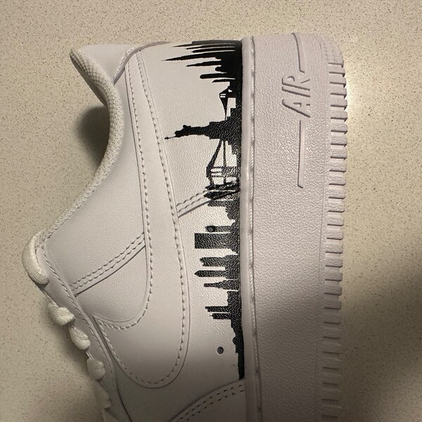 Custom City Skyline/flag Air Force 1 Sneakers NYC Black Swoosh - Etsy
