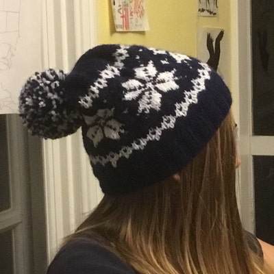 Knitting Pattern Knit Frozen Snowflakes Beanie Fair Isle Snowflake Knit ...