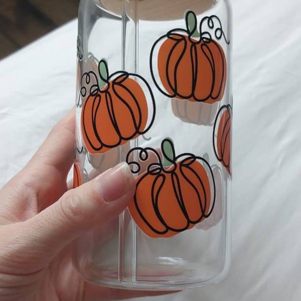 Pumpkin Glass Can Coffee Cup With Lid and Straw, Fall Coffee Mug, Fall ...