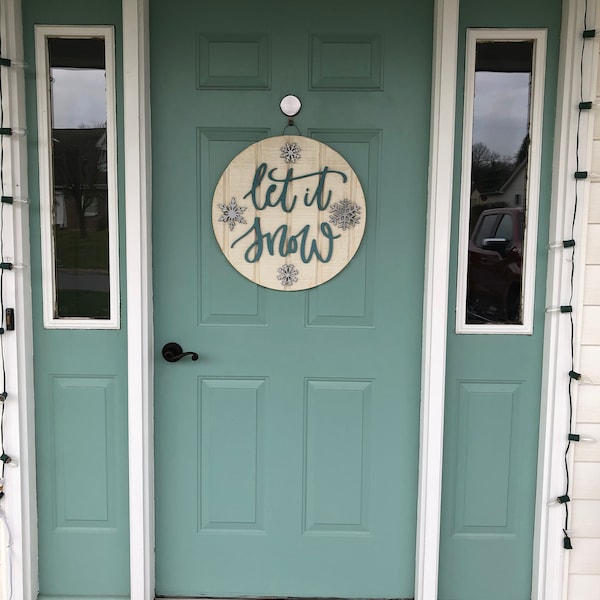 Let It Snow Door Sign, Snowflake Door Hanger, Modern Rustic Christmas ...