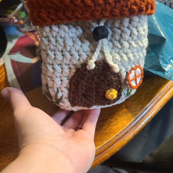 Customizable Mushroom Drawstring Bag; Crocheted Fairy House Crossbody ...