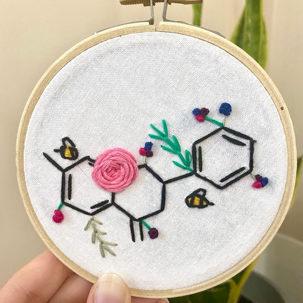 Hand Embroidery, Science Themed Decor, Embroidery Hoop Art, Molecule ...