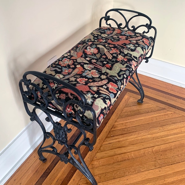 Black - Tudor Forest Tapestry Vintage Fabric - Curtain Upholstery ...