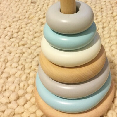 Wooden Ring Stacker Toy / Wooden Pyramid / Educational Toy / Blue ...
