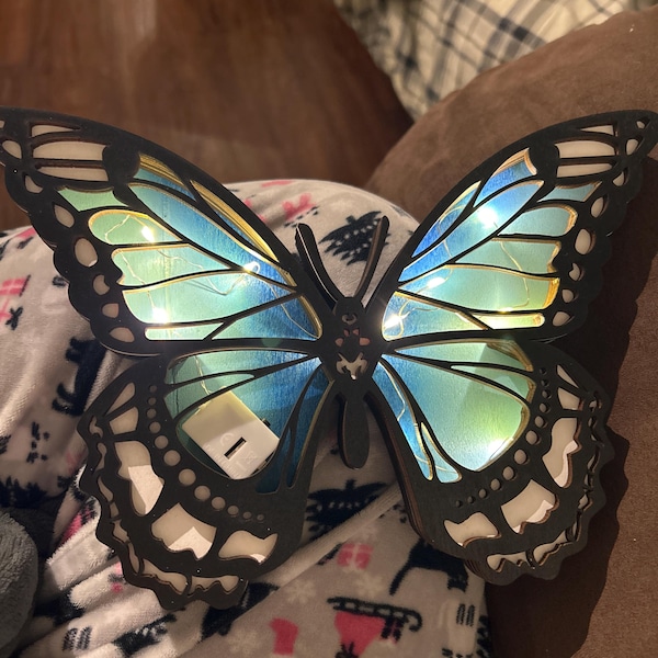 3D Hand Carved Wooden Butterfly Desk Ornament With Light,seasonal Decor ...