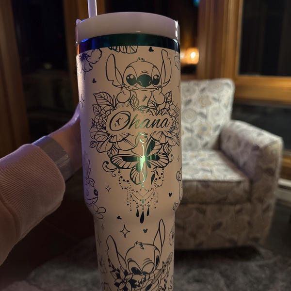 Customized Tumbler With Handle, Laser Engraved Spooky Design, Stainless ...