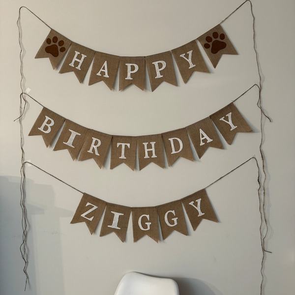 Happy Birthday Paw Print Burlap Banner, Pet Happy Birthday Dog ...
