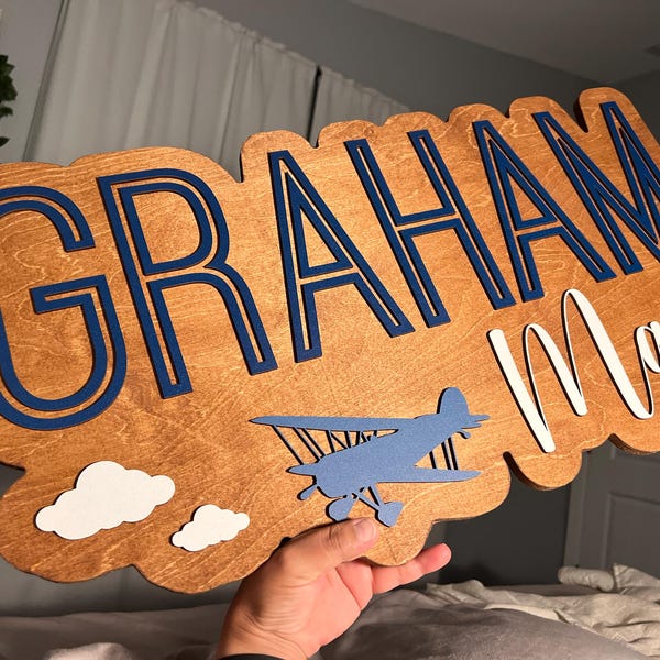Airplane Name Sign, Large Wood Name Sign, Nursery Name Sign, Airplane ...