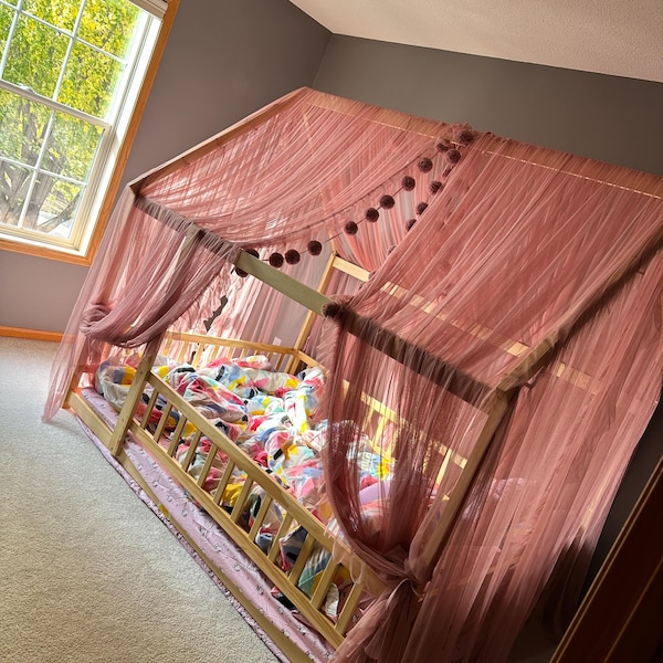 DELUXE With Frill Blush Canopy, Tulle Bed Canopy, Custom Size Bed ...