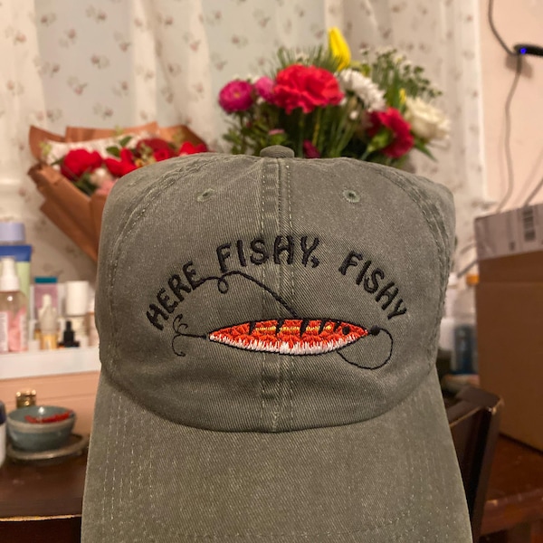 Here Fishy Fishy Hat, Fishing Hat , Fishy Fishy Hat, Trout Hat, Dad ...