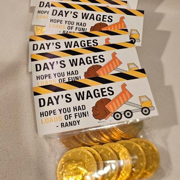 Days Wages Favor Headercards for Construction Party Favor, Daily Wage ...