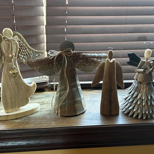 Corrugated Tin Christmas Trees Tin Pine Trees Cabin Lake Home Decor Set ...