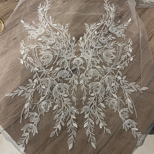 Oversize Luxury Quality Light Ivory Beaded and Sequined Bridal Lace ...