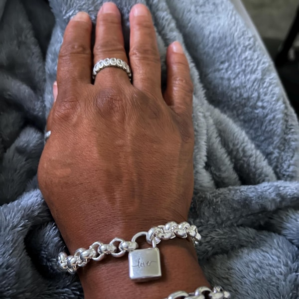 Stackable Sterling Silver Plated Padlock Bracelet: Elegant Rolo Chain ...