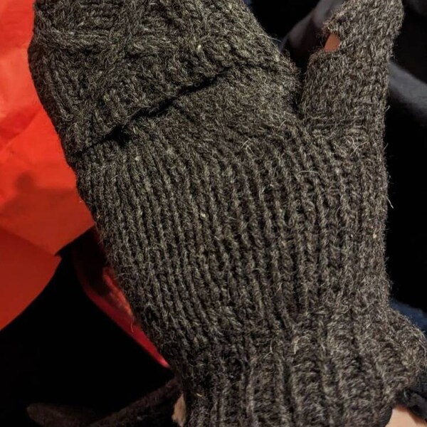 Hand Knit Alpaca Convertible Cable Flip Glitten Mitten Glove Heather ...