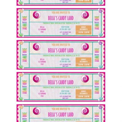 Candy Birthday Invitation Template candy Party Ticket. - Etsy