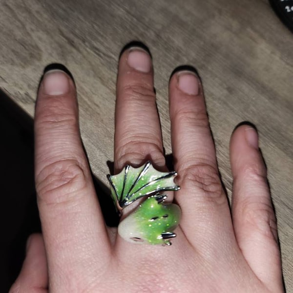 Whimsical Gold Emerald Dragon Fantasy Ring - Green Sparkling Dragon ...