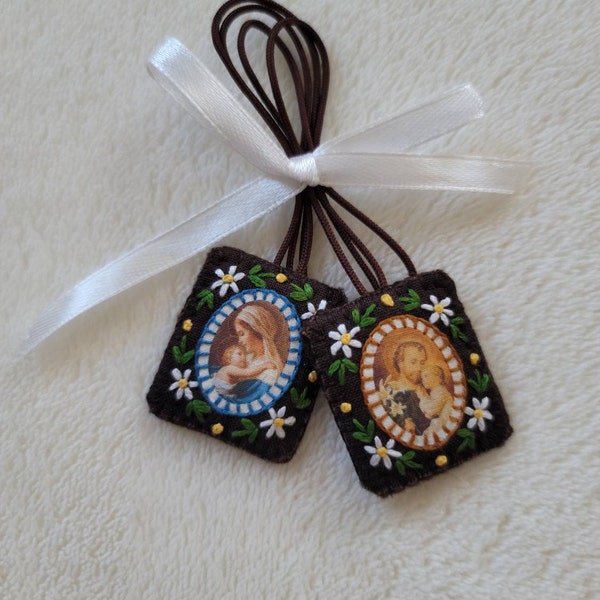 Brown Scapular, Hand Embroidered Scapular With Saint Joseph and Virgin ...
