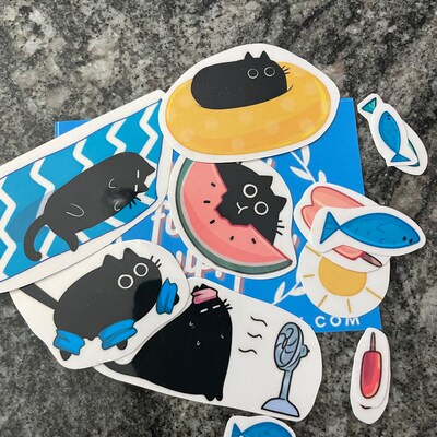 Summer Cat Sticker Bundle / Sticker Pack / Hydroflask Stickers / Vinyl ...