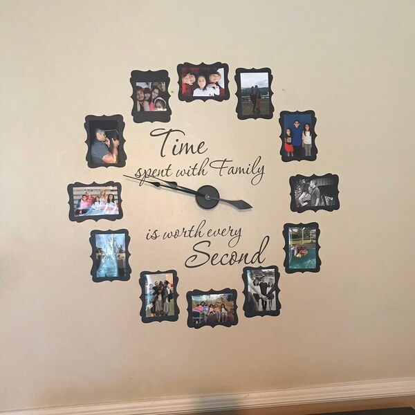 Time Spent With Family Clock Decal, Large FAMILY PHOTO Wall Clock Decal ...
