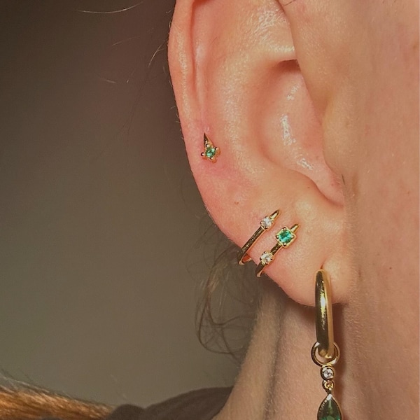 Emerald Green Dangle Earrings, Ear Stacks, 925 Sterling Silver Drop ...