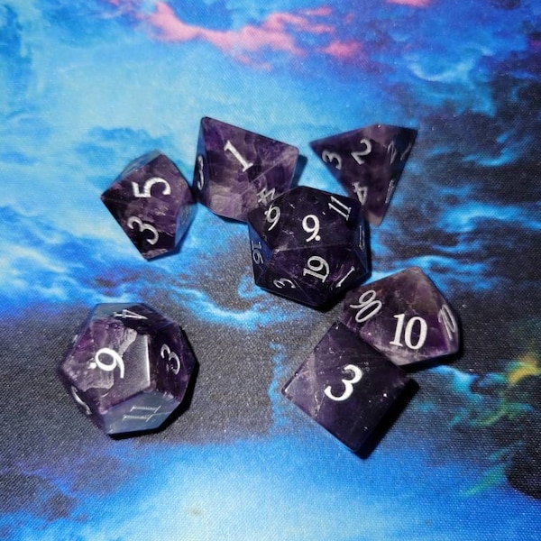 Natural Amethyst Dice Set| Gemstone D20 D&D Dice Set| Dungeons and ...