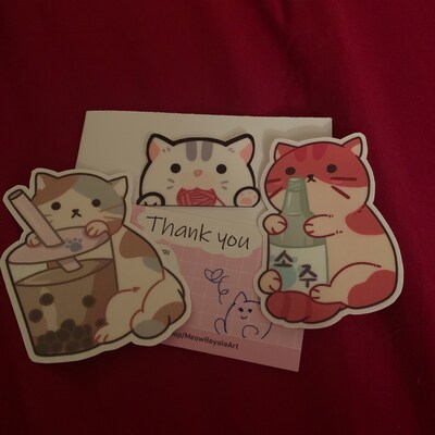 Cat With Asian Drinks Stickers/bubble Tea/ - Etsy