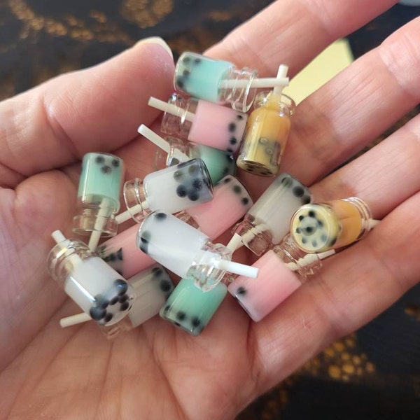 3 Assorted Miniature Boba Drink Cup LIMITED COLORS Glass Cabochons With ...