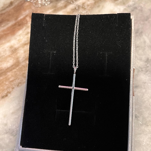 14k Gold Modern Cross Necklace ∙ Dainty Long Cross Necklace ∙ Skinny ...